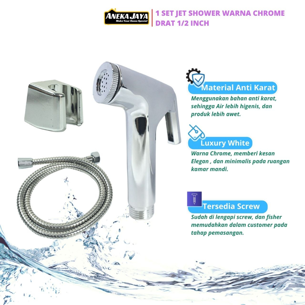 Jual 1 Set Jet Shower Warna Chrome Putih Kloset Toilet Kamar Mandi 1/2 inch | Shopee Indonesia