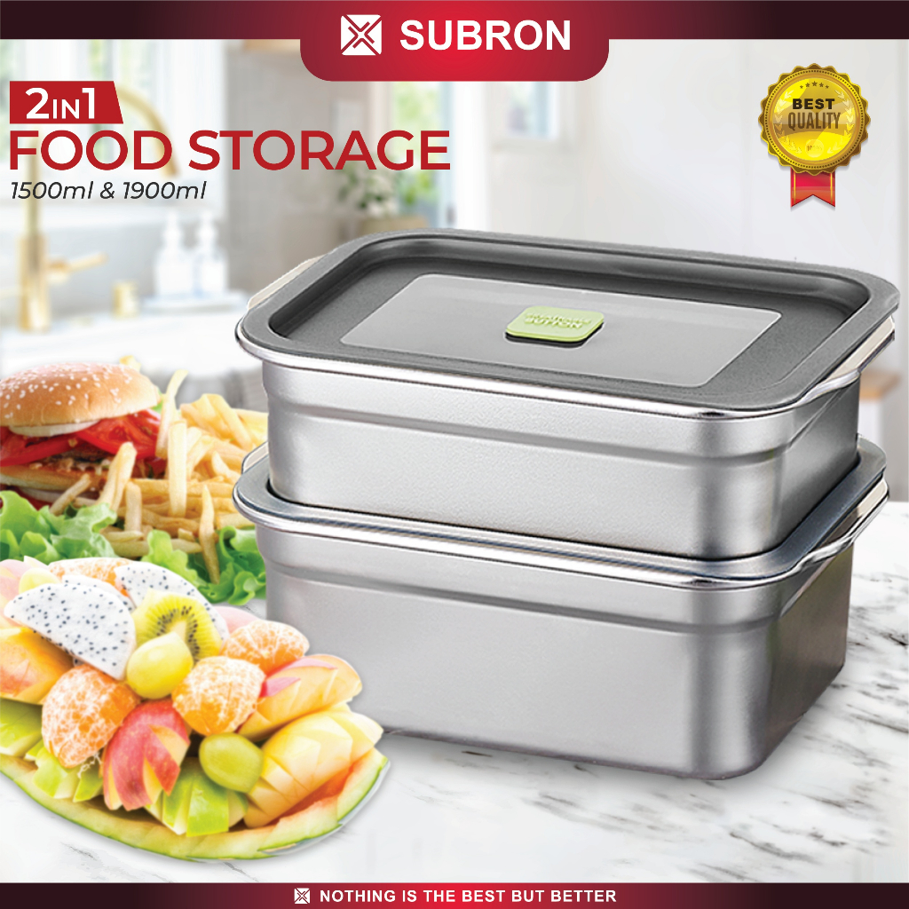 Jual SUBRON Food Storage 2in1 Stainless 1500ml 1900ml Tempat Penyimpan ...