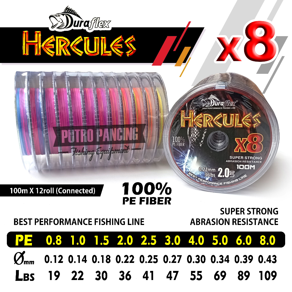 Jual PE Duraflex Hercules X8 Braid Super Strong connected connecting High Performance Fishing ...