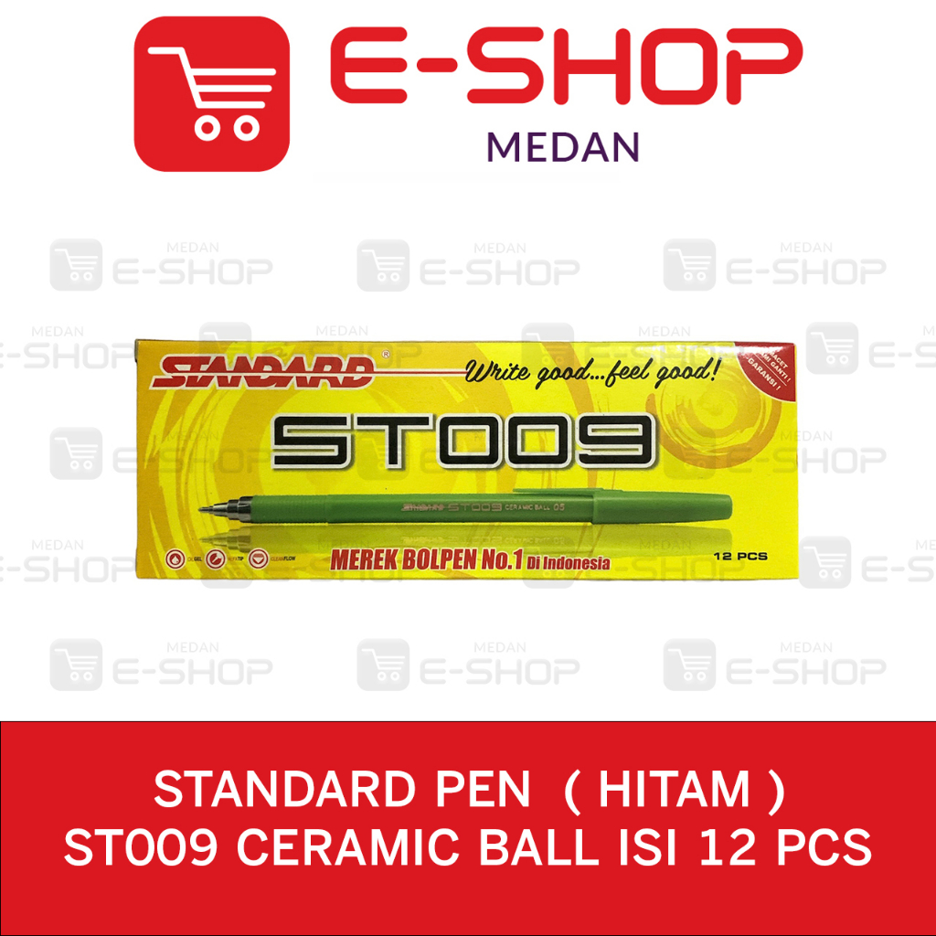 Jual Standard Pen - ST009 Ceramic Ball 0.5 Isi 12 pcs ( Pulpen, Pena, Ballpoint ) Standart Hitam ...
