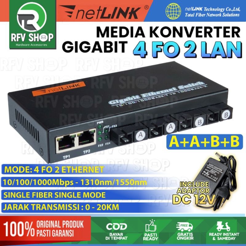 Jual Gigabit Media Converter 4 FO 2 LAN 10/100/1000M Fiber Optic Switch Netlink | Shopee Indonesia