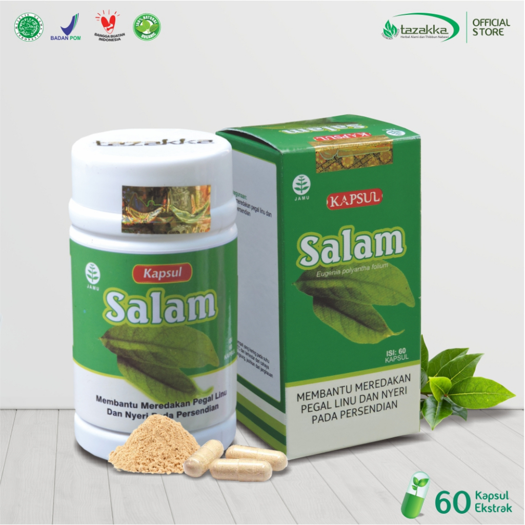Jual Obat Pegel Linu dan Nyeri Sendi Kapsul Daun Salam Tazakka isi 60 ...