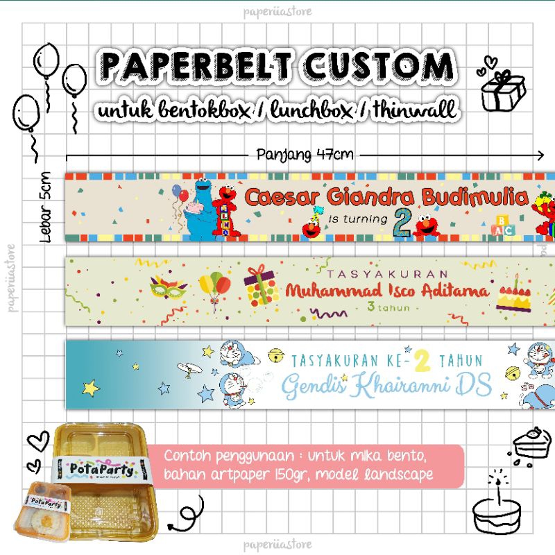 Jual PAPERBELT CUSTOM untuk bentobox/lunchbox/thinwall | Shopee Indonesia