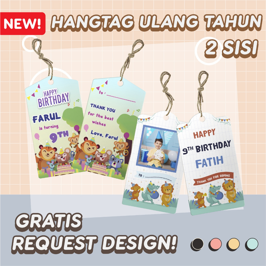 Jual Tag Label Hampers Ulang Tahun Anak Custom Pola 2 Sisi | Hang Tag ...