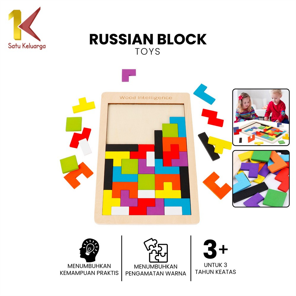 Jual Satu Keluarga Puzzle Wooden Intellegence M334 Tetris Block Mainan Kayu Anak Russian Block ...