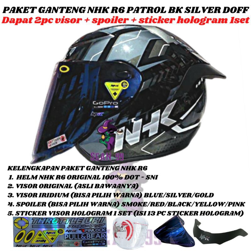 Jual HELM NHK R6 PATROL BLACK GLOSSY SILVER ORIGINAL SNI ( PAKET ...