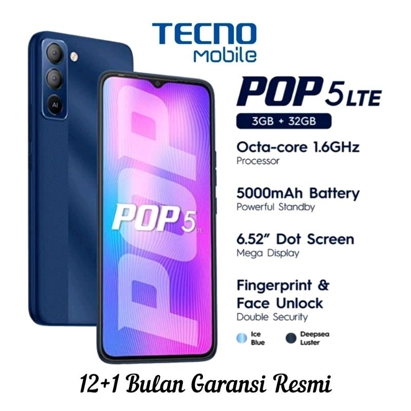 Jual Tecno Pop 5 Lte 3/32GB Garansi Resmi | Shopee Indonesia