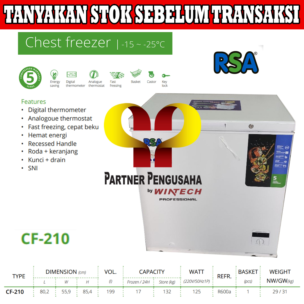 Jual RSA CF-210 CHEST FREEZER 200 LT LITER / FREEZER BOX RSA CF210 / CF ...