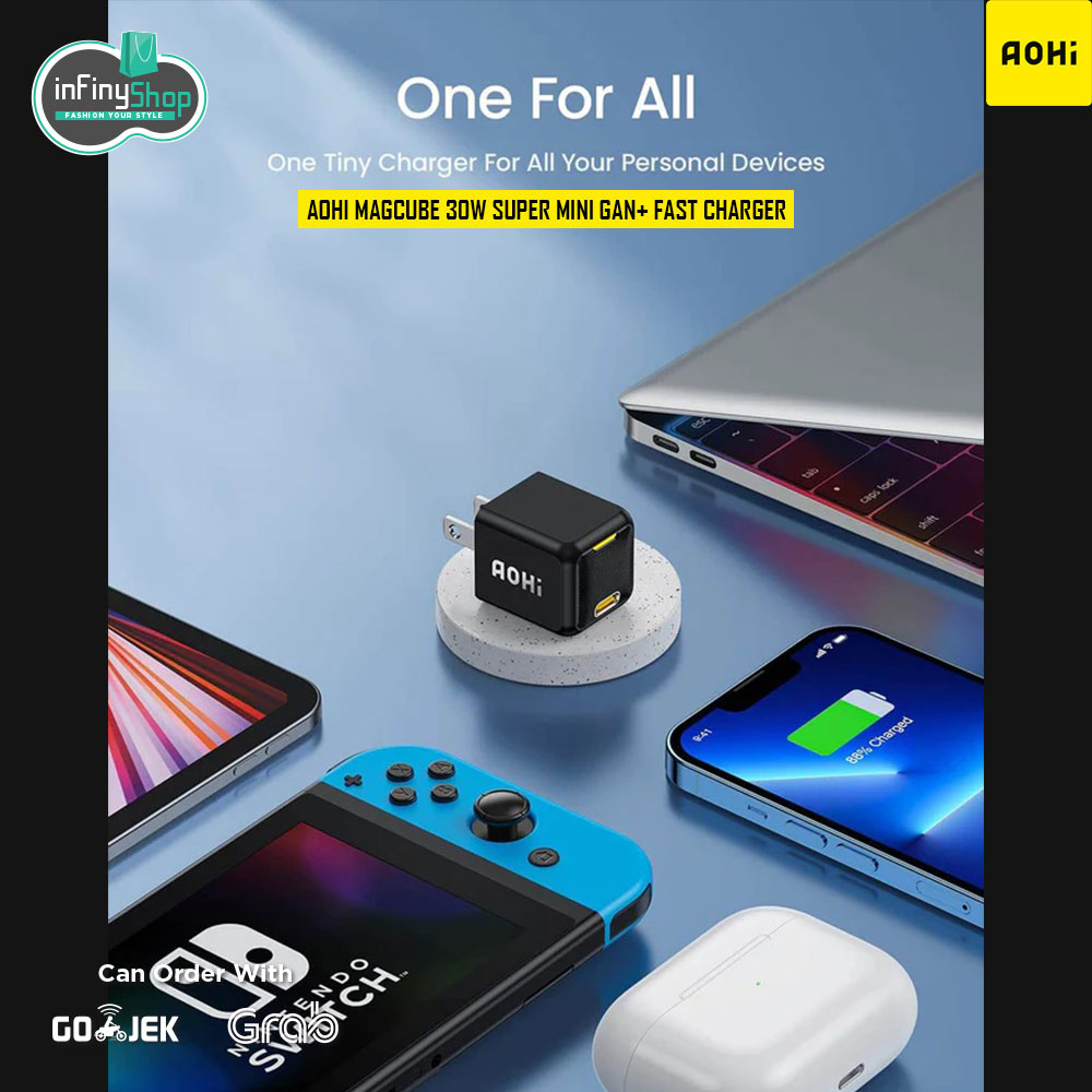 Jual AOHI MAGCUBE 30W SUPER MINI GAN+ FAST CHARGER (AOC-C001) | Shopee Indonesia