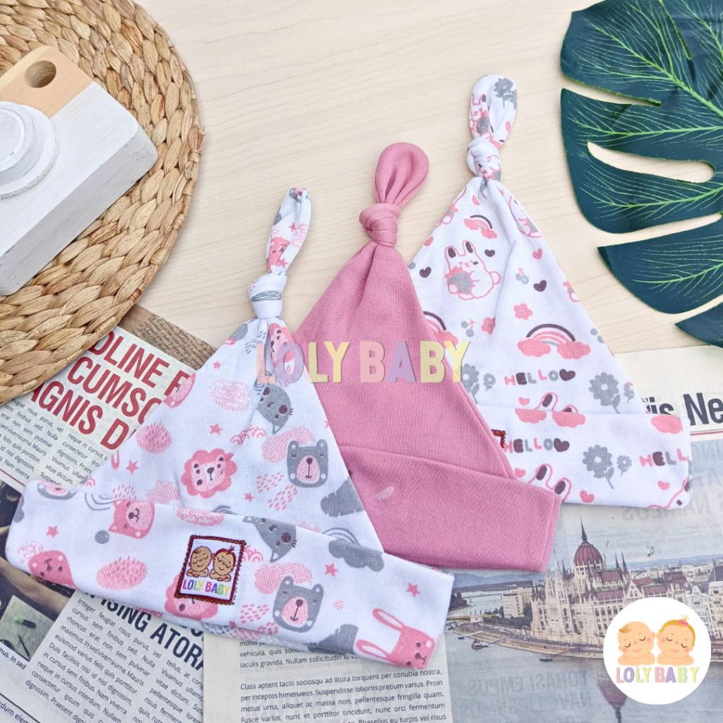 Jual 3 Pcs Topi Kupluk Bayi Baru Lahir SERIAN PINK Merk LOLY BABY SNI ...