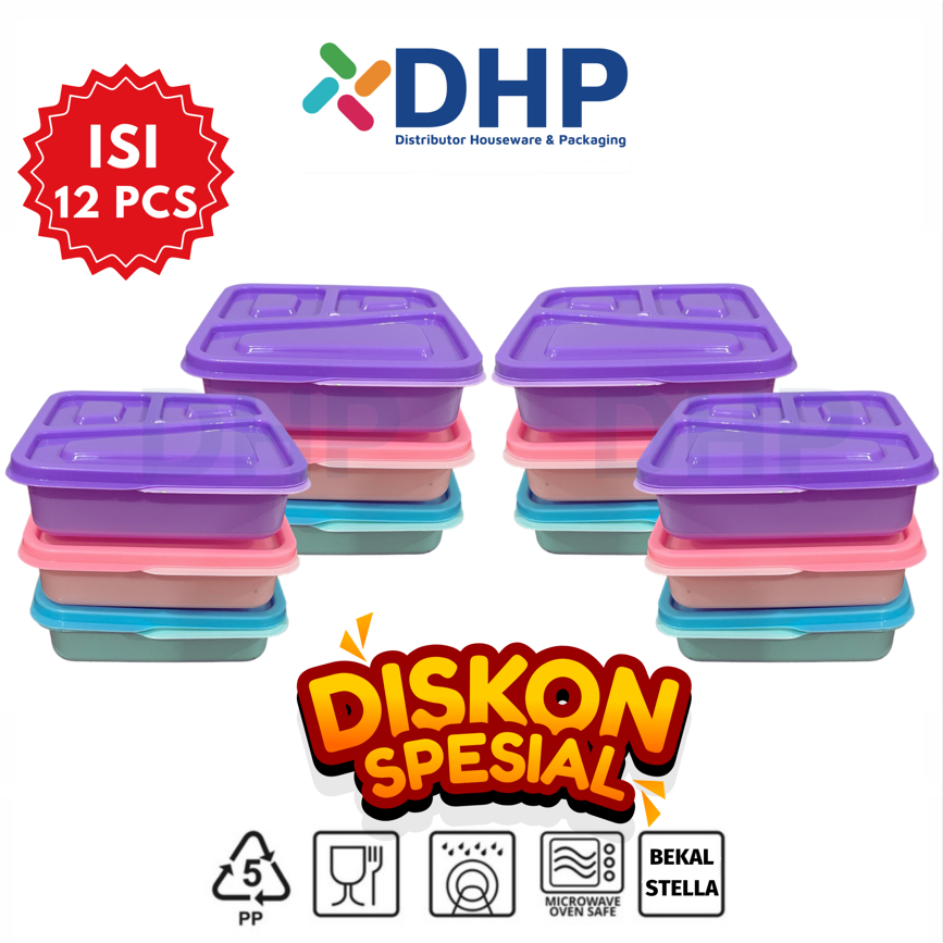 Jual PROMO Tempat Bekal STELLA (ISI 12pcs) Kotak Lunch Box Sekat 3 Anak Food Container Sekolah ...
