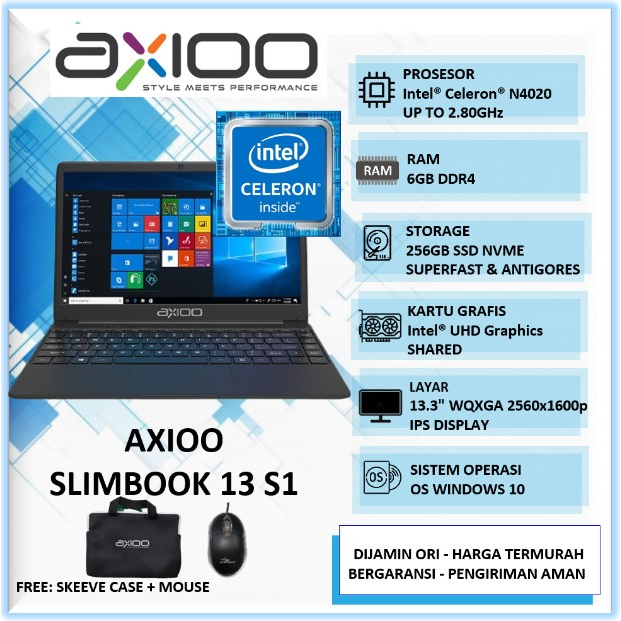 Jual Laptop Sekolah Axioo Slimbook 13 S1 Intel N4020 6GB 256GB SSD 13" Win10Pro | Shopee Indonesia