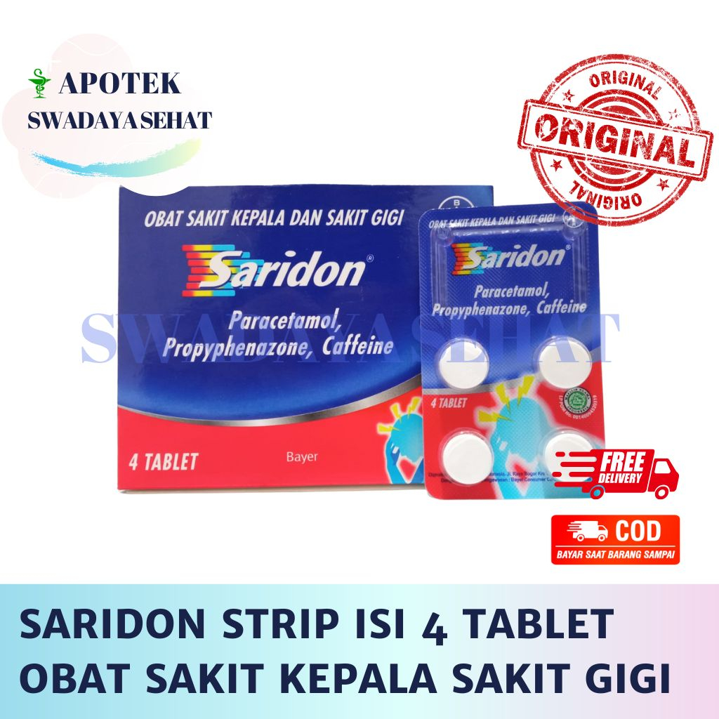 Jual SARIDON STRIP ISI 4 TABLET - Obat Sakit Kepala Sakit Gigi Nyeri ...