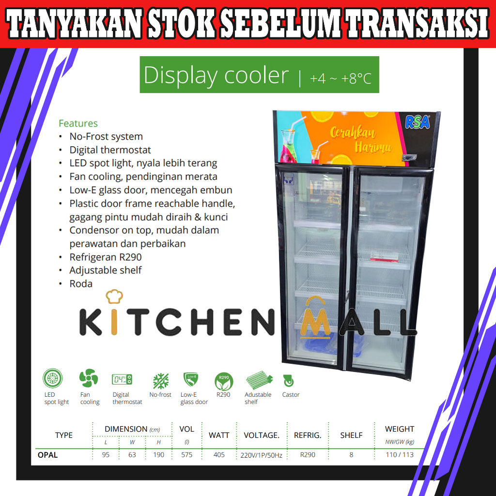 Jual RSA OPAL showcase 2 dua pintu kaca - kulkas penyimpan pemajang ...