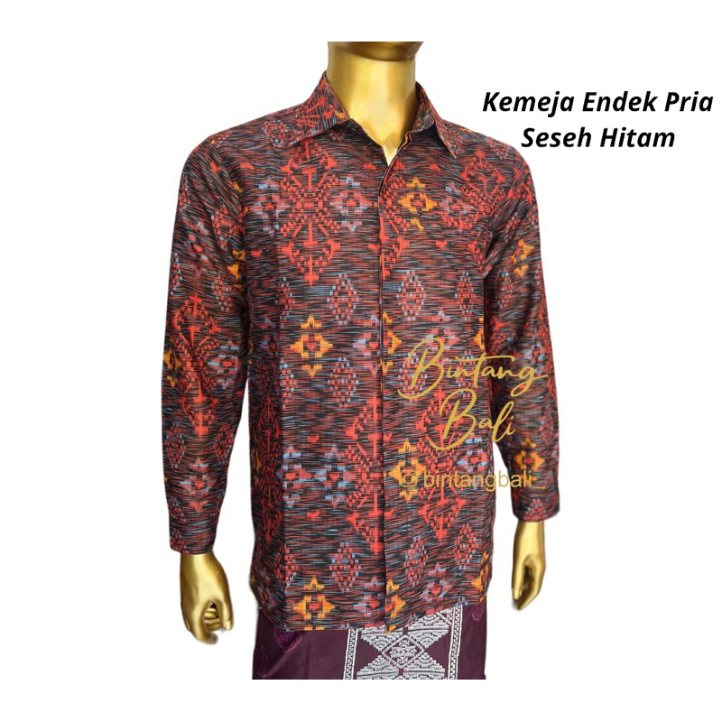 Jual Kemeja Endek Bali Katun Pria Motif Endek Seseh Gerimis warna Hitam ...