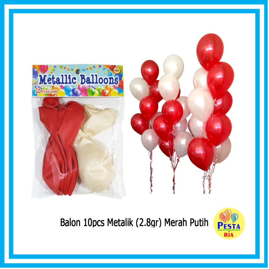 Jual Murah!! (10Pcs) Balon Metalik Merah Putih, balon latex, balon ...