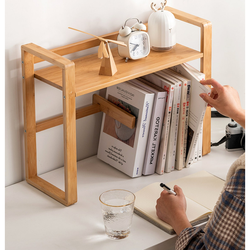 Jual Desk shelf organizer WoodTable Rack wood Desktop bookshelf Rak ...