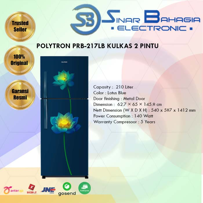 Jual POLYTRON PRB-217LB KULKAS 2 PINTU (NEW)(KHUSUS BANDUNG) | Shopee ...