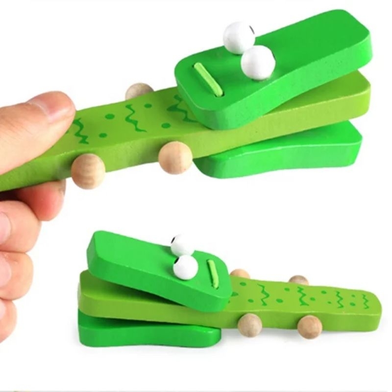 Jual montessori wooden clap/crocodile wooden clap/mainan kayu bayi ...