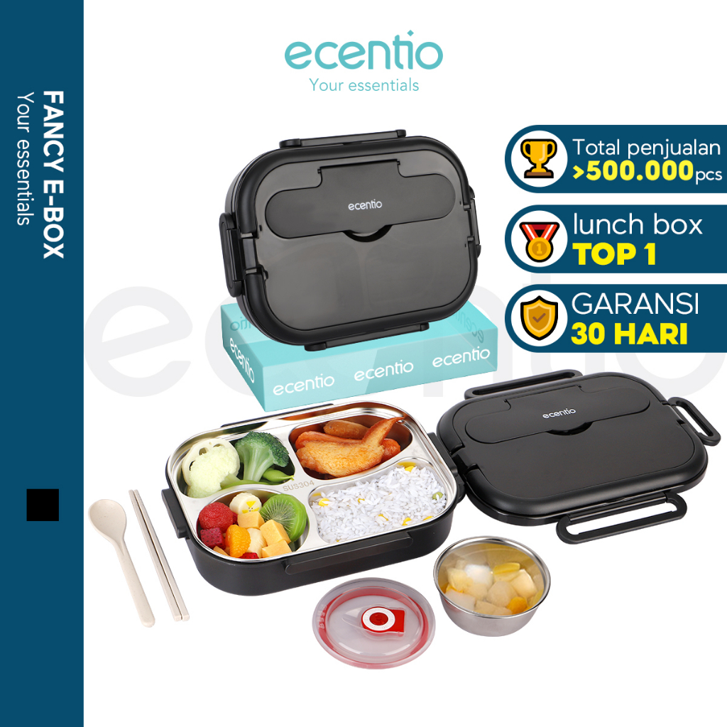 Jual ecentio tempat makan stainless 4 Grid lunch box Kotak Makan ...