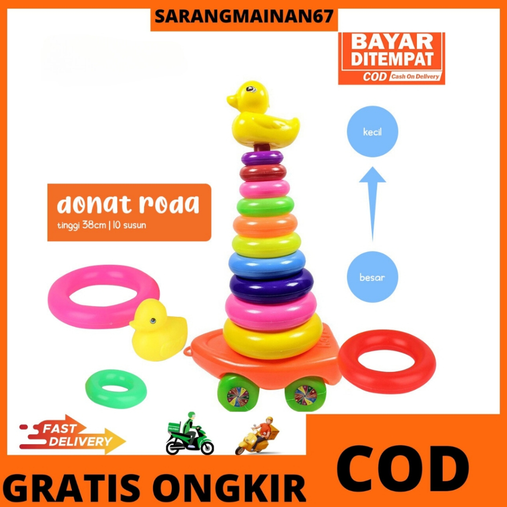 Jual 438 MAINAN EDUKASI EDUKATIF ANAK RING DONAT KEPALA BEBEK+RODA ...
