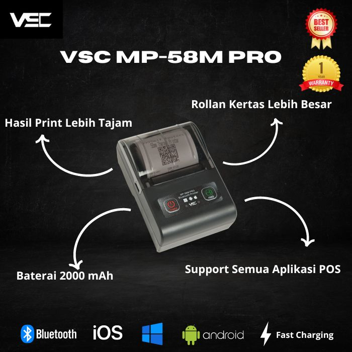 Jual MOBILE PRINTER THERMAL STRUK KASIR VSC MP-58M PRO BLUETOOTH- 2000MAH | Shopee Indonesia
