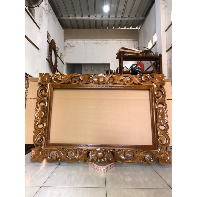 Jual Bingkai kaca Ukir Kayu Jati 120x80 cm | Shopee Indonesia