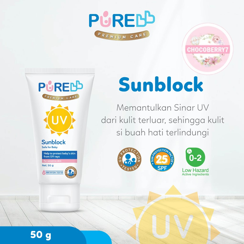 Jual Pure BB Baby Kids SunBlock SPF 25 50 gram Sun Block Sunscreen Bayi ...