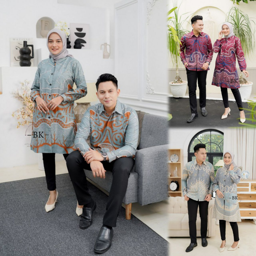 Jual Batik Tunik Couple Modern Set Pakaian Couple Kemeja Batik Pria Premium Baju Batik Couple ...