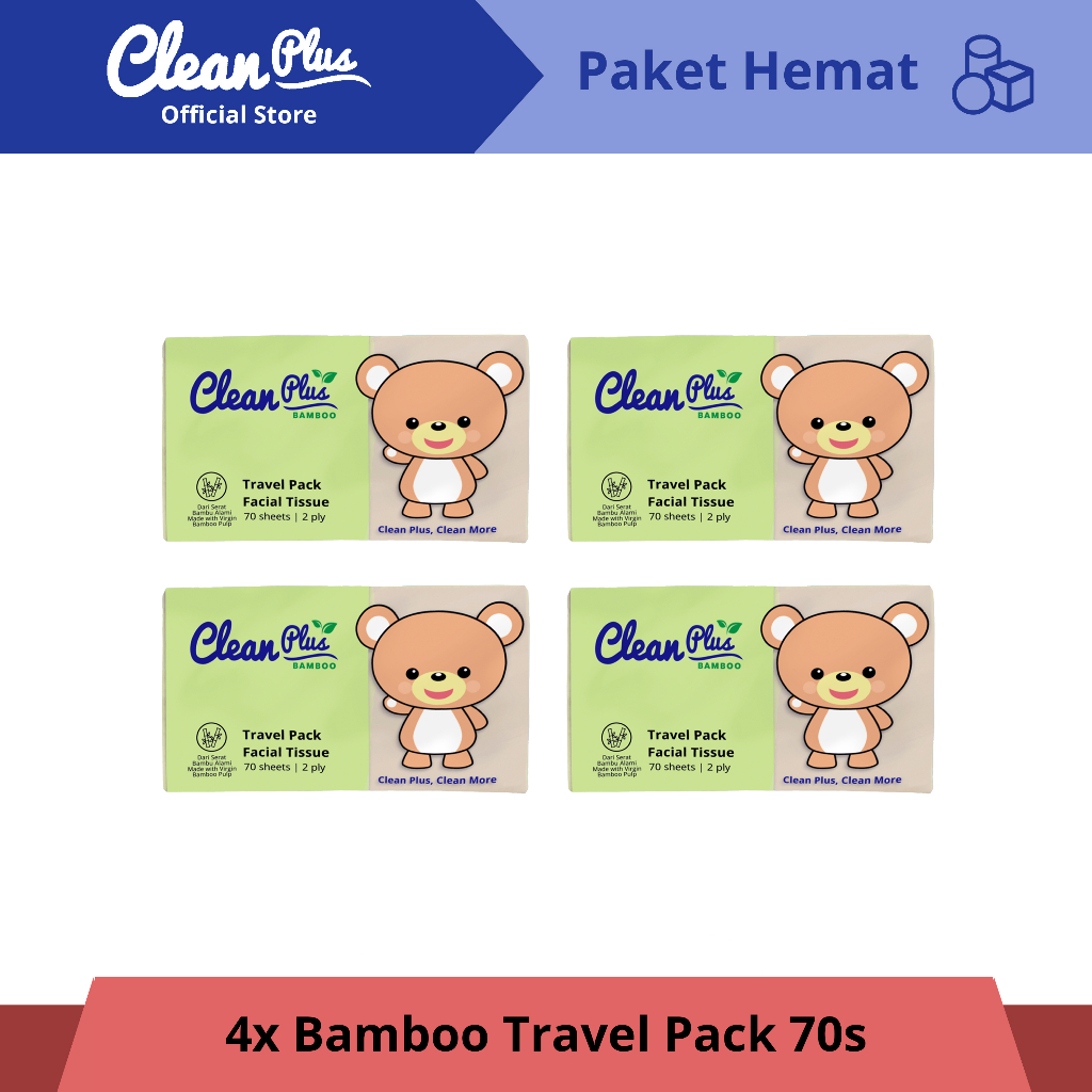 Jual Clean Plus Bamboo Travel Pack Tissue Beruang 70'S Bundling 4 Pack ...
