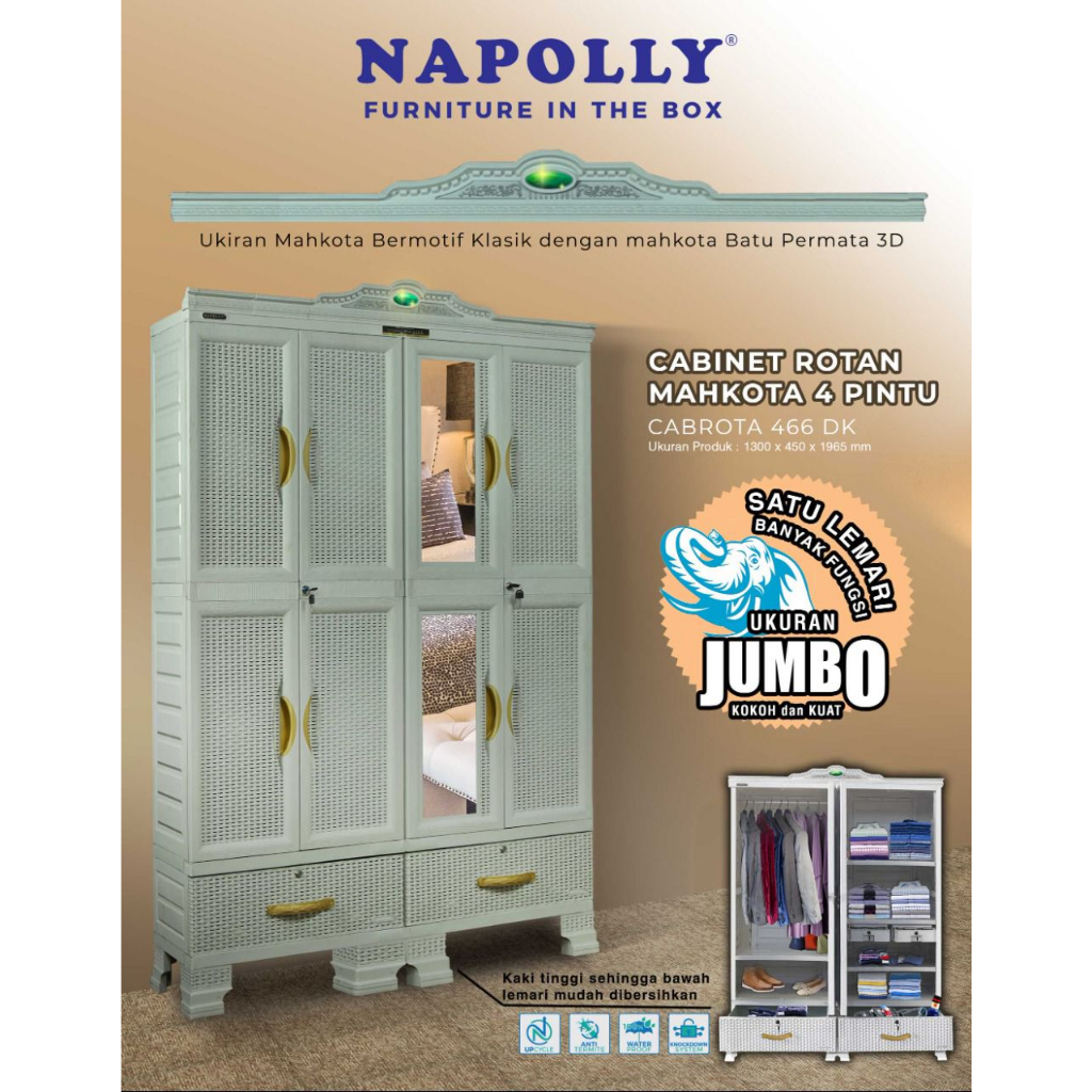 Jual LEMARI PAKAIAN NAPOLLY 4 PINTU | Shopee Indonesia