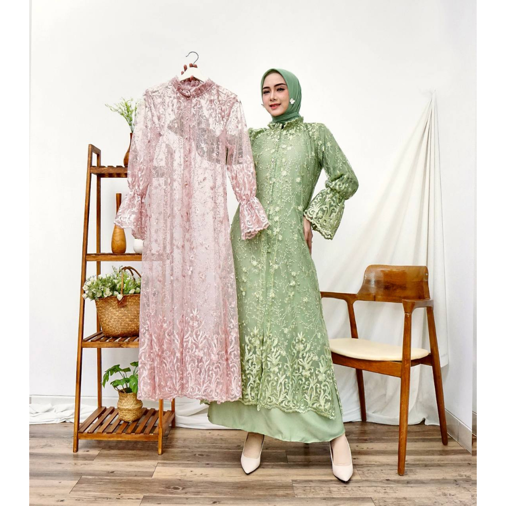 Jual (REALPICT) OUTER Amanda Busui Brukat Tile Bordir / Lace Outer Dress / Outer Gamis Tille ...
