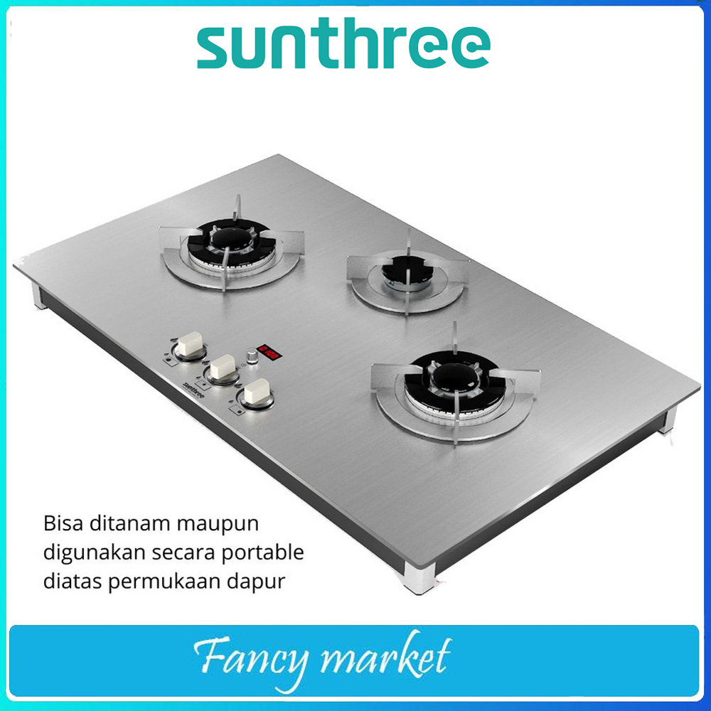 Jual KOMPOR GAS SUNTHREE KACA 3 TUNGKU STAINLESS SUNTHREE GH-3S STH ...