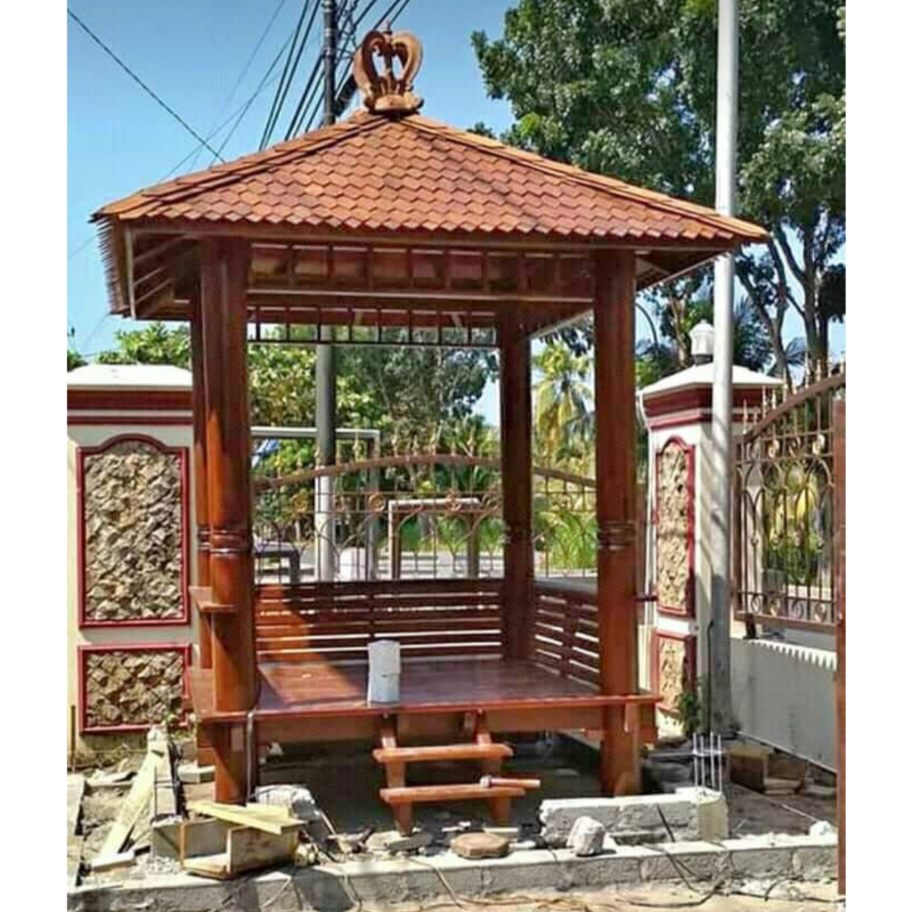 Jual Gasebo Tiang Motif Kayu Kelapa Desain Model Terbaru Ukuran 2x2 ...