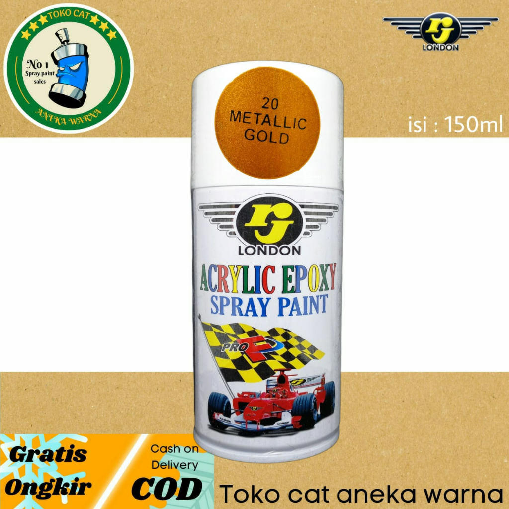 Jual cat semprot 150cc rj london metallic metalik gold emas spray paint ...
