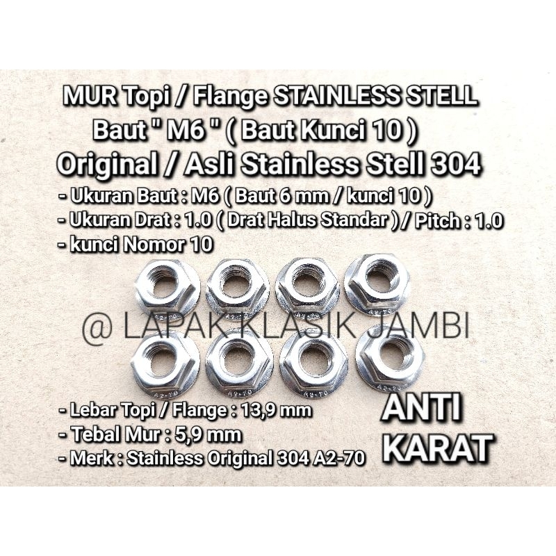 Jual Mur baut Topi Flange M6 Stainless stell 304 ( Baut Kunci 10 ...