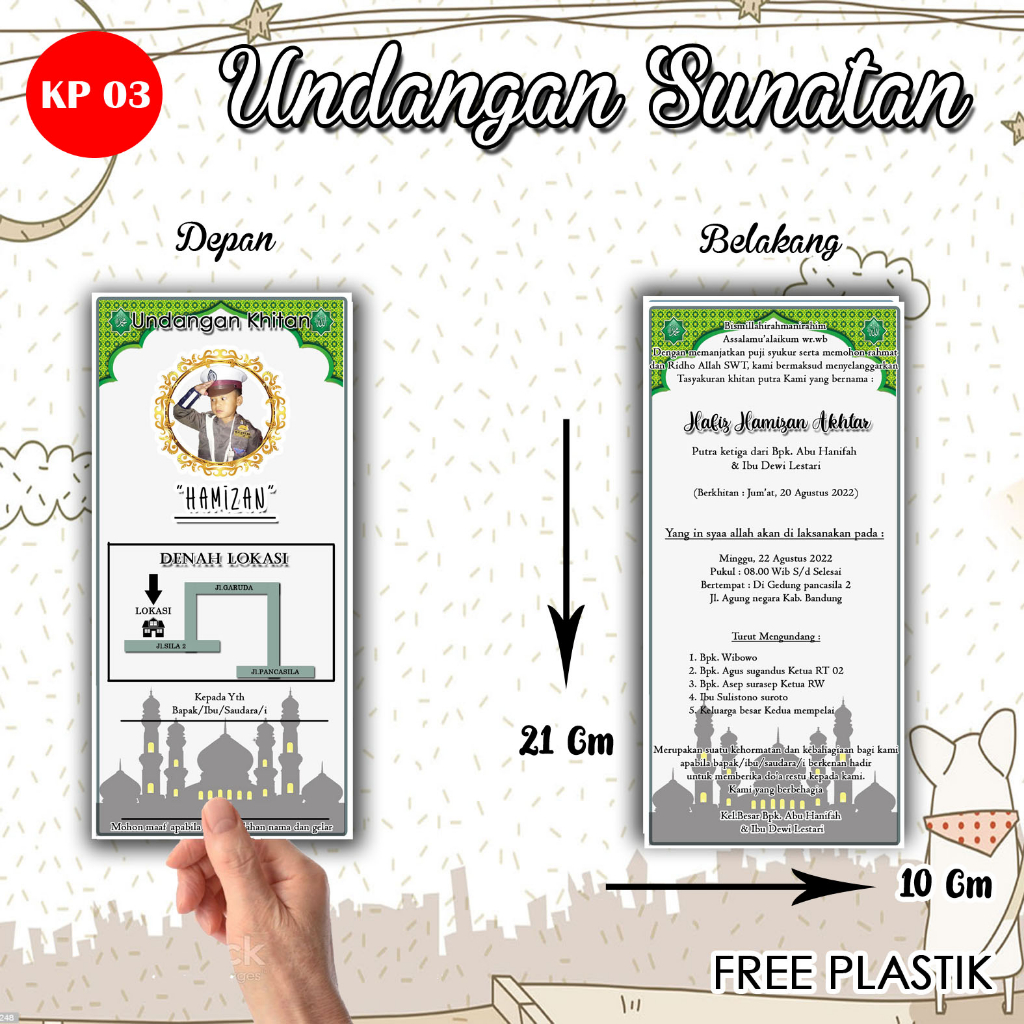 Jual Undangan Khitan Panjang 03 Kartu Sunatan Tasyakuran Khitan FREE ...