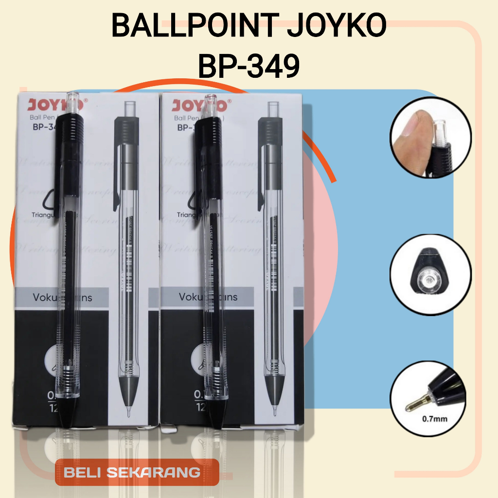 Jual Pulpen JOYKO BP-349-12 Hitam/ Ballpoint BP-349 Vokus Trans 0.7 mm ...
