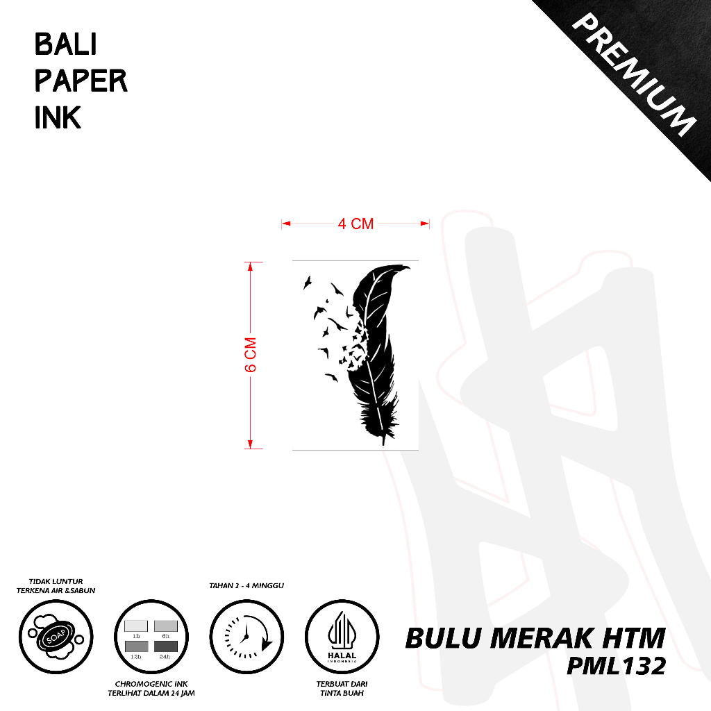 Jual PML132 Bulu Merak Fruit Ink Tattoo - Tato Temporer Bali Paper Ink ...