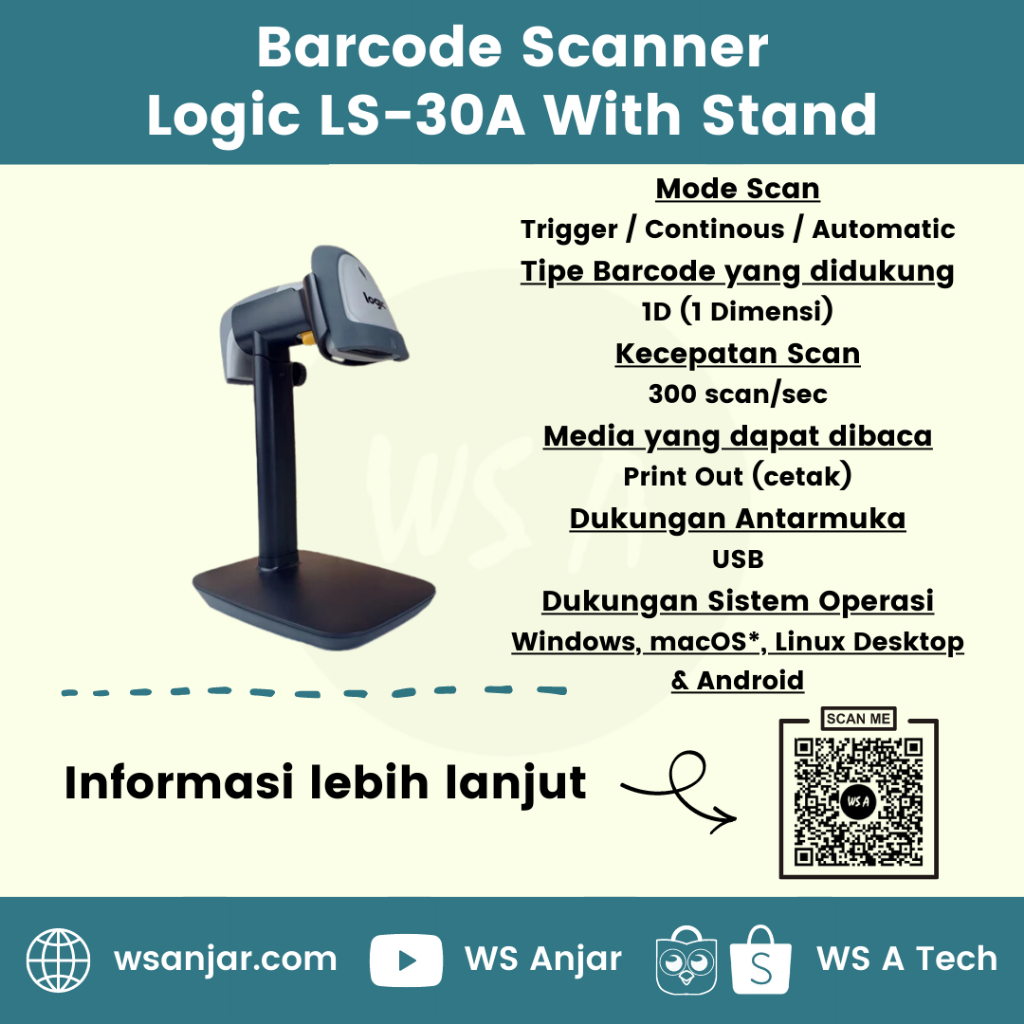 Jual Barcode Scanner Stand 1 Dimensi, Trigger / Auto Scan, Android USB ...