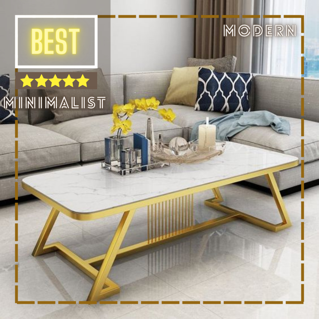 Jual Meja Kopi Ruang Tamu Minimalis Modern Warna Emas Gold Putih Marmer ...