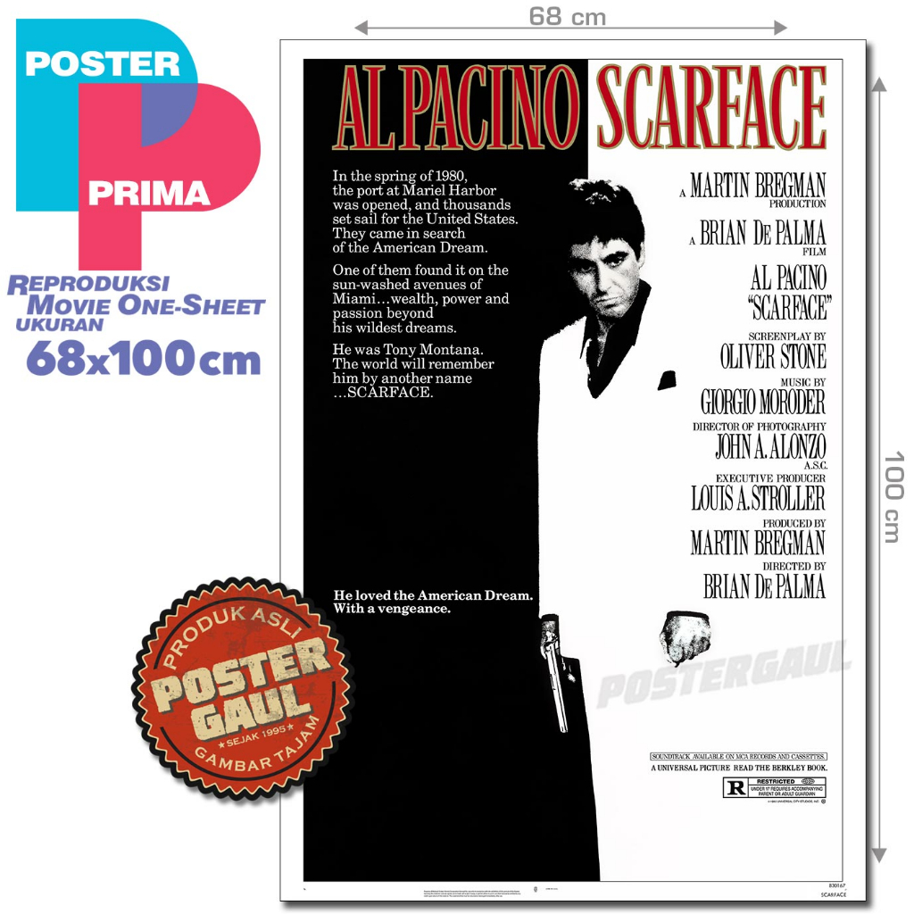 Jual Poster Prima Reproduksi Movie One-Sheet SCARFACE #TOS085 - ukuran 68 x 100 cm | Shopee ...