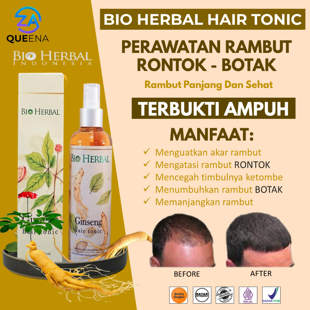 Jual Bio Herbal Hair Tonic Original BPOM 250ml Mengatasi Kerontokan Kebotakan Menguatkan ...