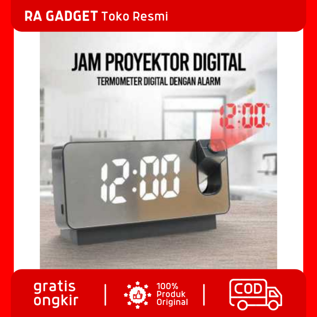 Jual Jam Alarm Digital Proyektor Temperature Cuaca Putar 180 Derajat ...