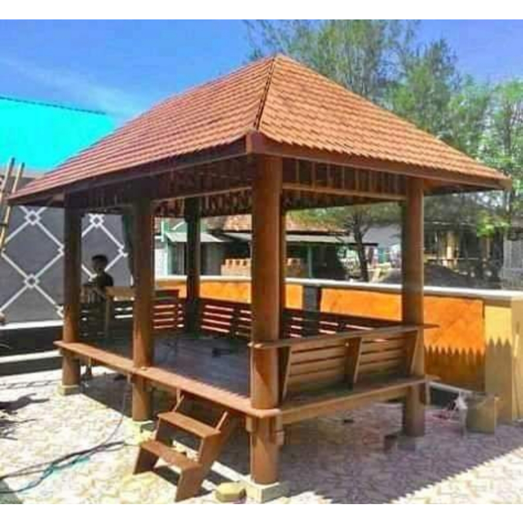 Jual Gasebo Ukuran 4x2 Model Tiang Polos Bahan Kayu Kelapa Desain Atap ...