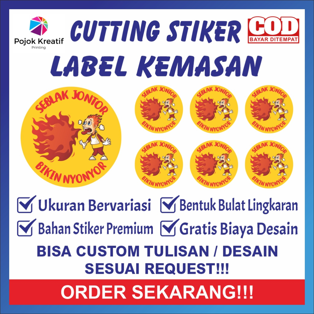 Jual Cetak Cutting Stiker Label Kemasan Makanan Seblak A13 Pink Merah ...