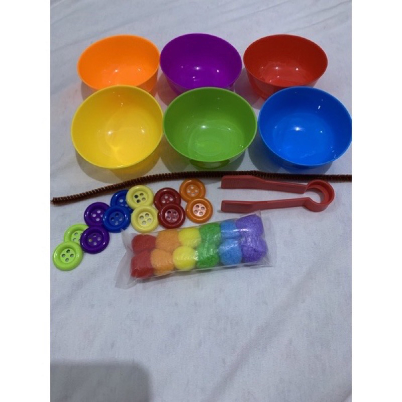Jual classification toys sorting color 6 bowl with big tweezer jumbo ...