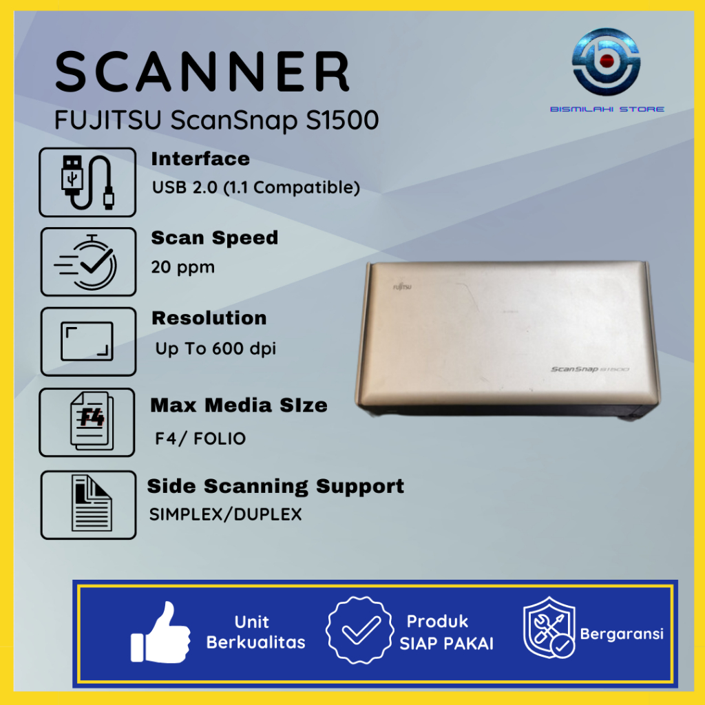 Jual Scanner Folio F4 Fujitsu ScanSnap S1500 Scan Otomatis Dari ADF ...
