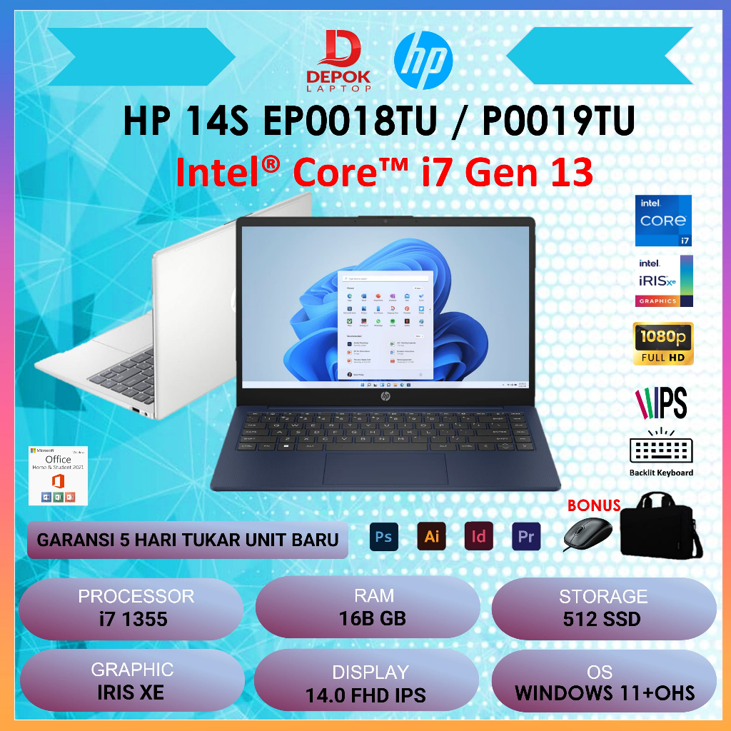 Jual HP 14 EP0018TU / EP0019TU I7 1355 16GB 512GB W11+OHS 14.0 FHD IPS ...