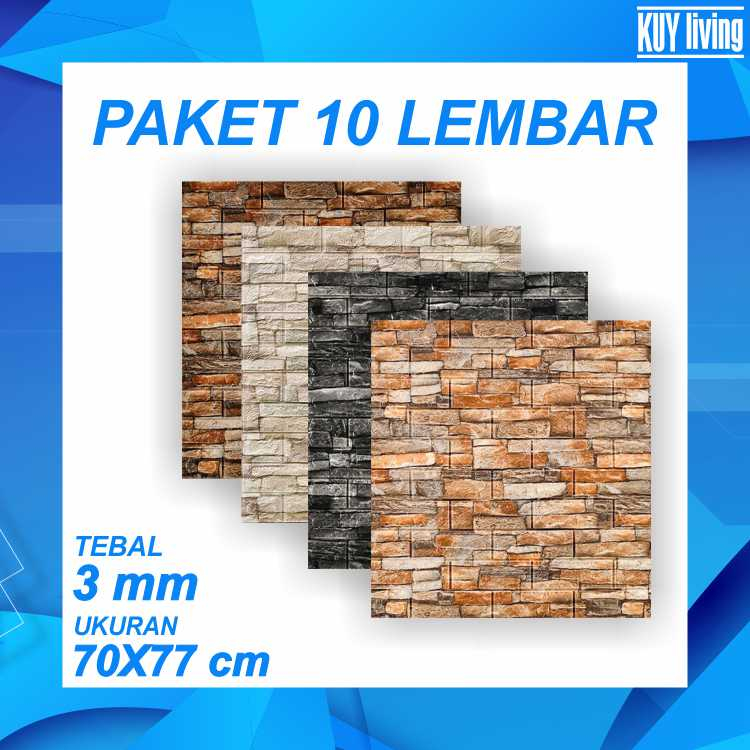 Jual [PAKET 10 Lembar] Wallpaper Dinding 3D Motif Batu Alam 70x77 Wall ...